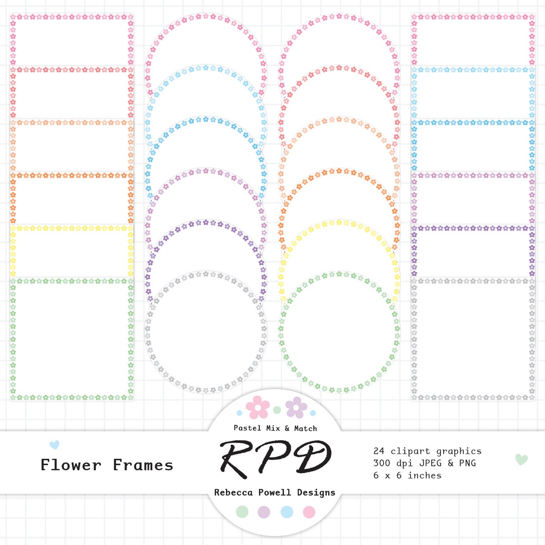 Floral Flower Frames Labels Digital Clip Art Set, Pastel Colours ...