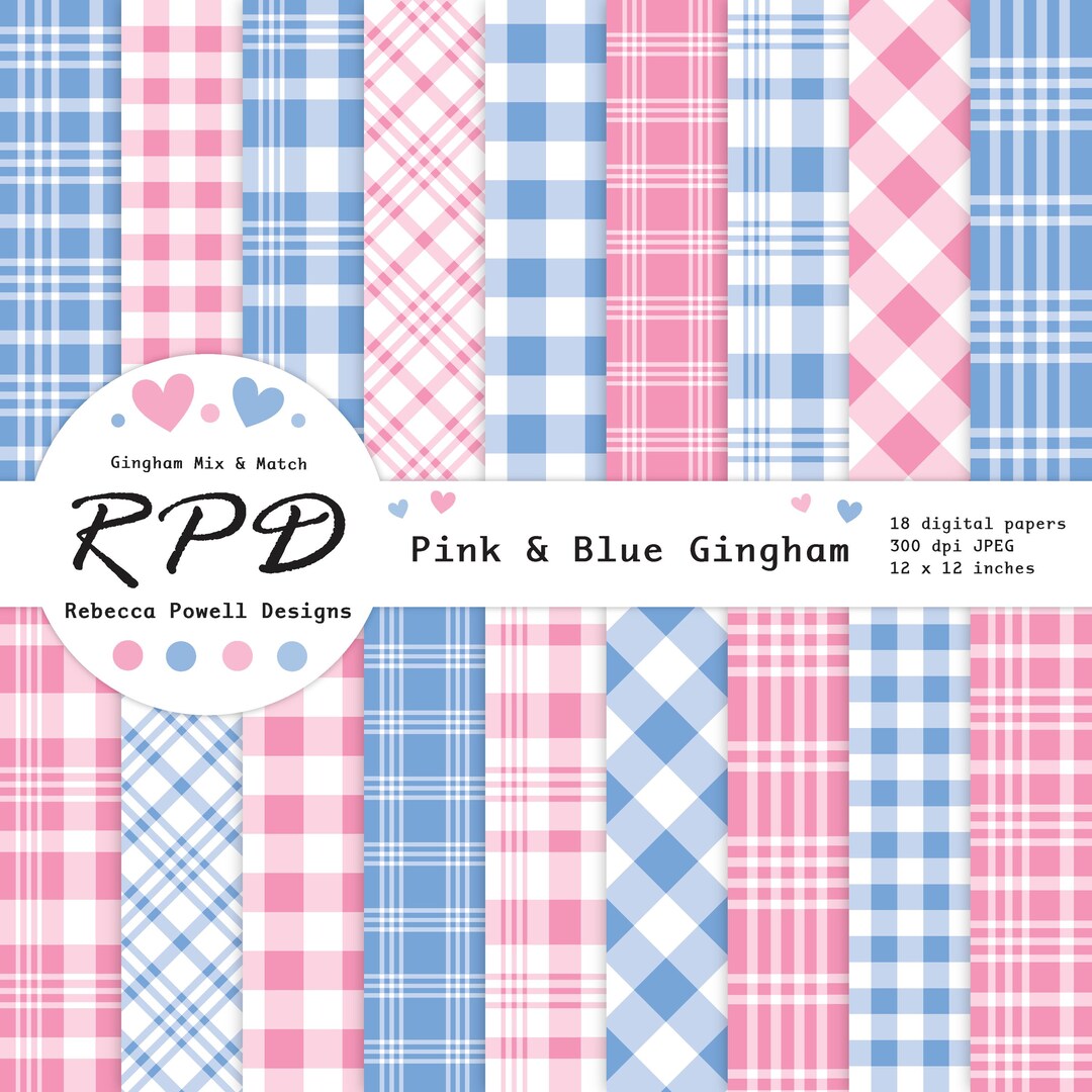 Pastel Pink, Blue & White Gingham Plaid Checks Digital Paper, Seamless ...