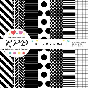 SALE Black and White Digital Paper Set, Seamless Patterns, Polka Dots ...