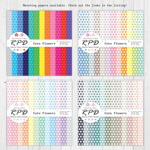 Cute Flowers Seamless Digital Paper, Rainbow Colours, White Backgrounds ...