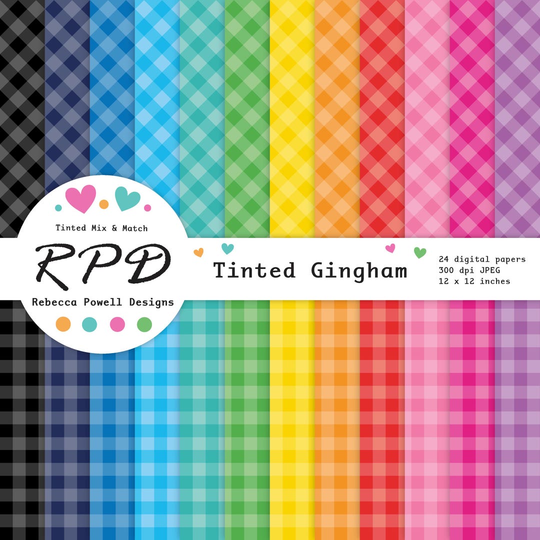 Gingham Pattern Seamless Digital Paper Pack, Rainbow Colours, Scrapbook ...