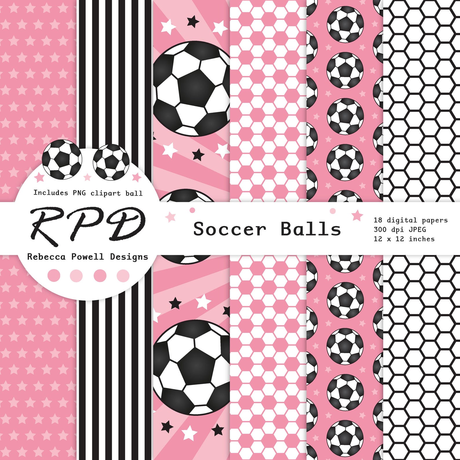 Pink Soccer Digital Paper Pack, Printable Seamless Football Patterns ...