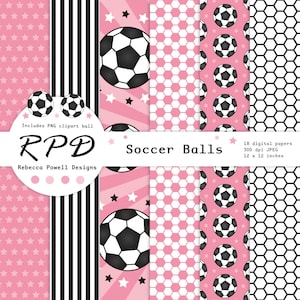 Pink Soccer Digital Paper Pack, Printable Seamless Football Patterns ...