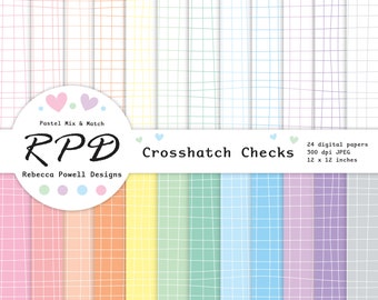 Grid Check Digital Paper, Seamless Pattern, Crosshatch Squares, Pastel ...