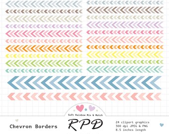 Stars Decorative Ribbon Borders Digital Clip Art Set, Pastel Rainbow ...