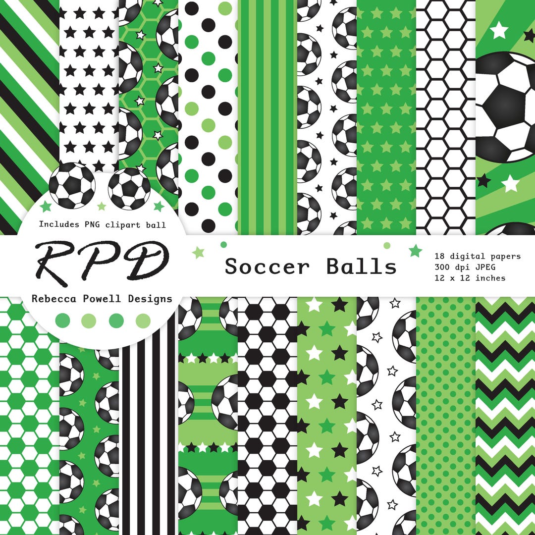 Green Soccer Digital Paper Pack, Football Sports Printable Seamless ...