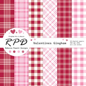Valentines Pink & Red Gingham Plaid Digital Paper, Seamless Patterns ...