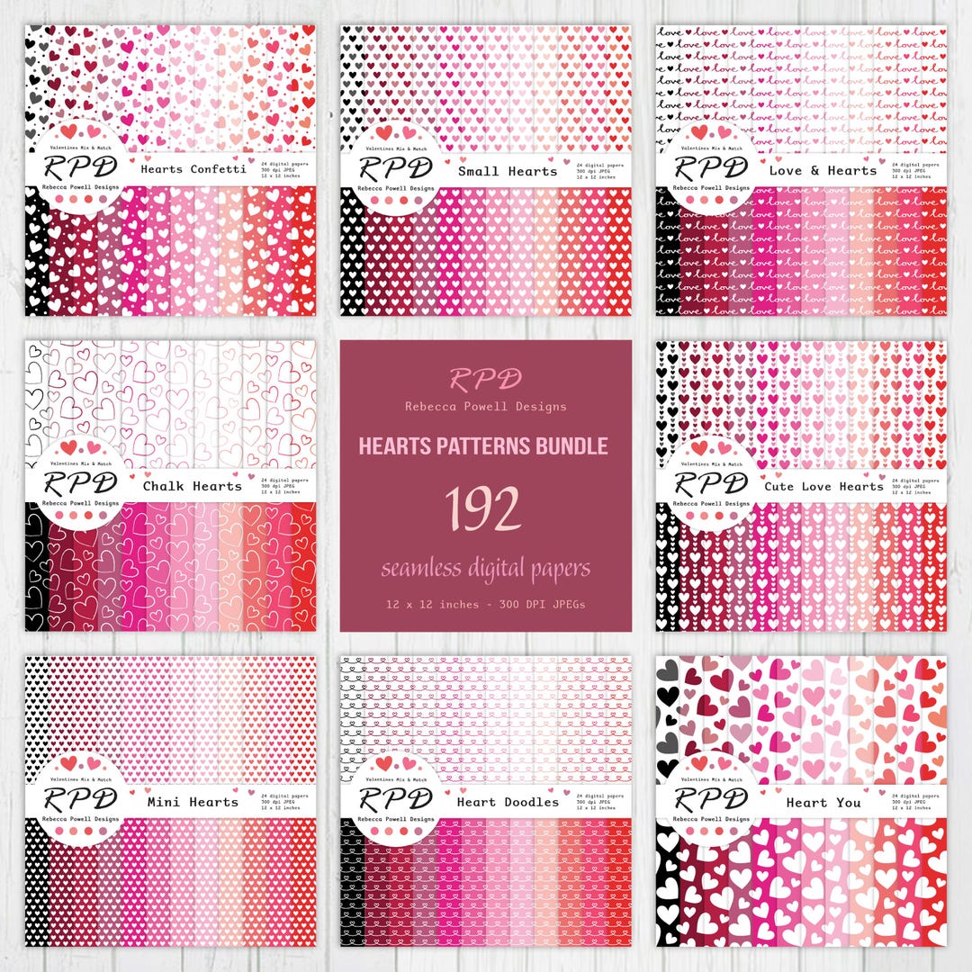 Hand Drawn Hearts Large Paper Bundle: Seamless Scrapbook Papers ...