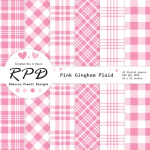 Pink Gingham Plaid Digital Paper: Seamless Scrapbook Patterns (digital ...