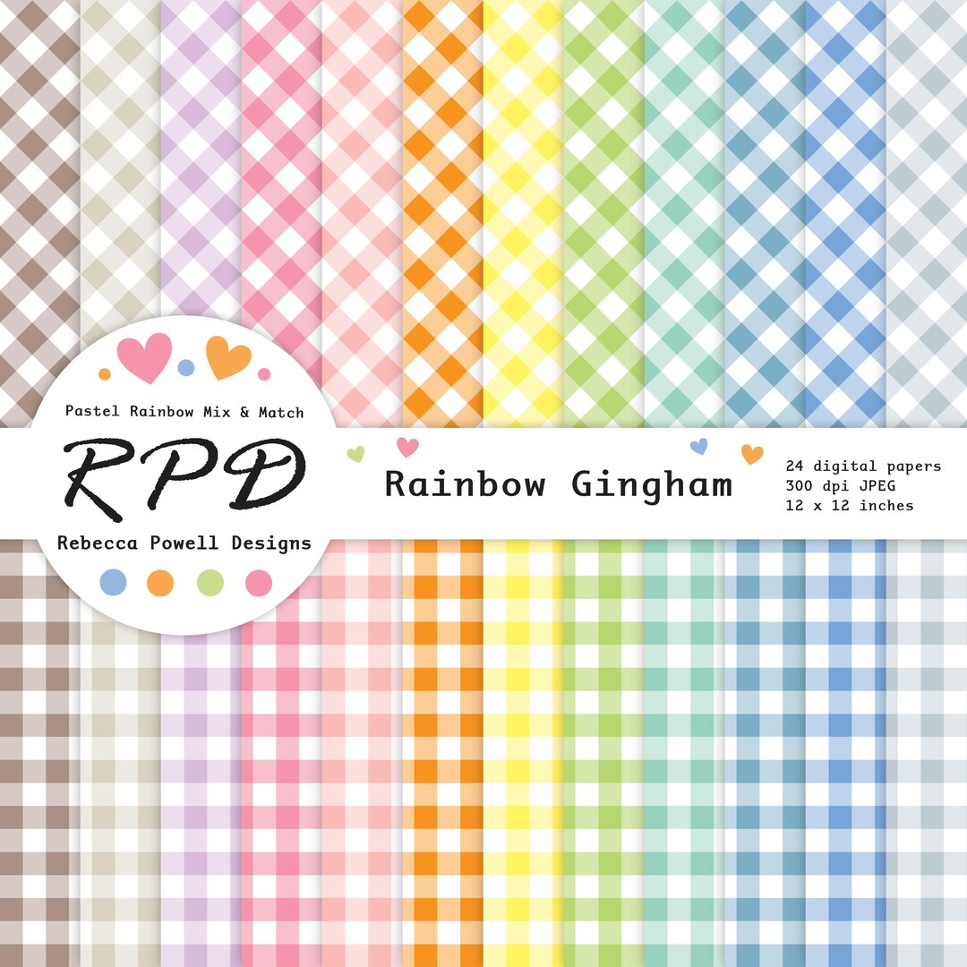 Pastel Rainbow Gingham Digital Paper: Seamless Scrapbook Backgrounds ...