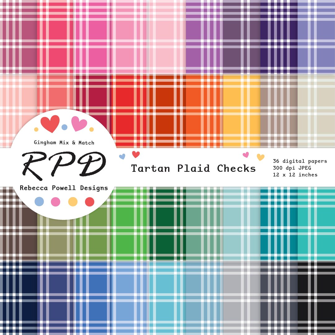 Rainbow Tartan Plaid Digital Paper Pack: Seamless Scrapbook Backgrounds ...
