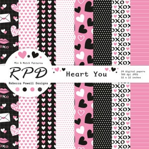 Cute Pink Love Hearts Seamless Patterns Digital Paper Pack, Printable ...