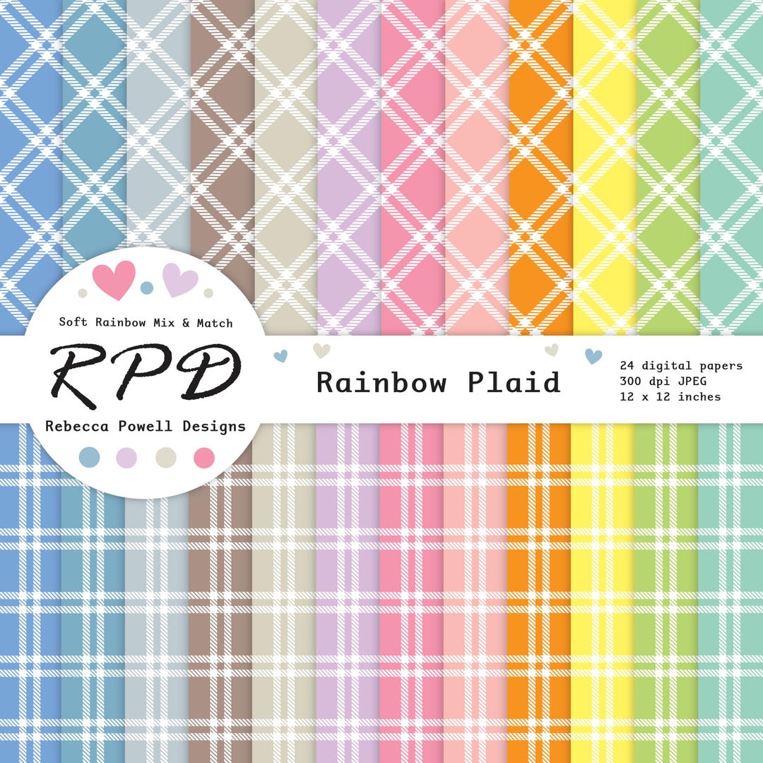 Tartan Plaid Digital Paper Pack, Seamless Pattern, Pastel Rainbow ...