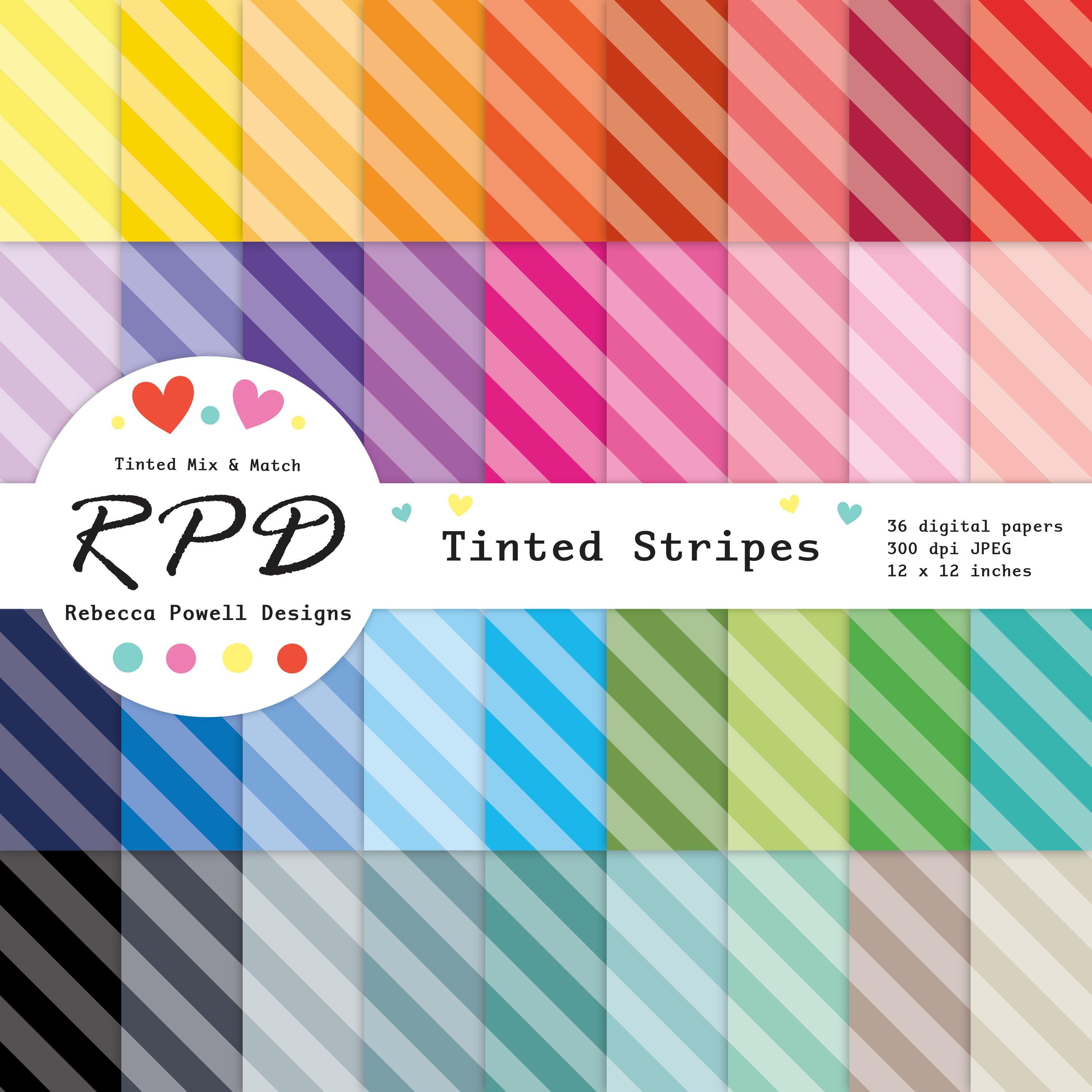 Diagonal Stripes Seamless Digital Paper, Tinted Rainbow Colours ...