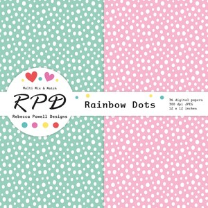 White Dots Digital Paper, Seamless Pattern, Rainbow Colours ...
