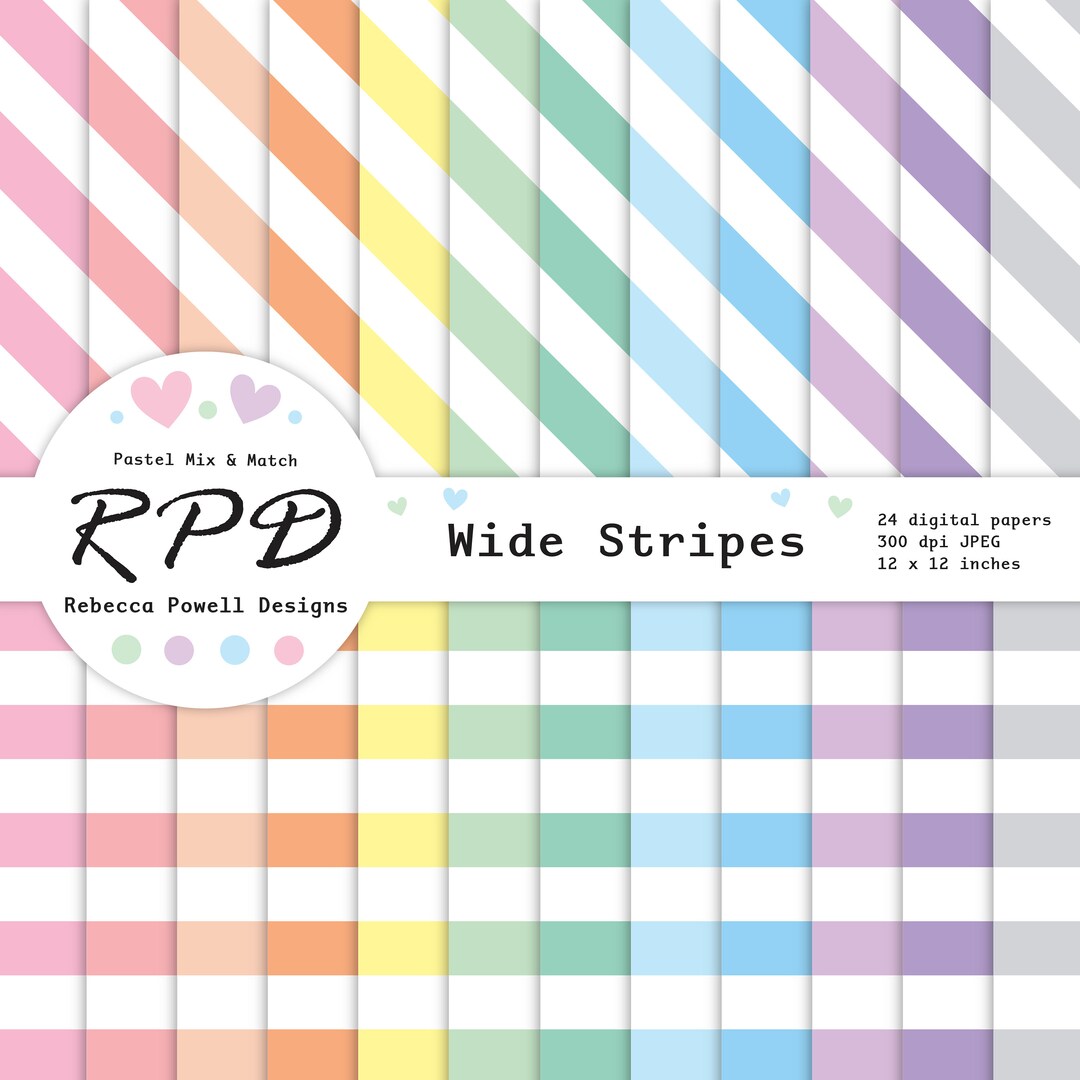 Pastel Stripes Digital Paper Pack: Seamless Scrapbook Backgrounds ...