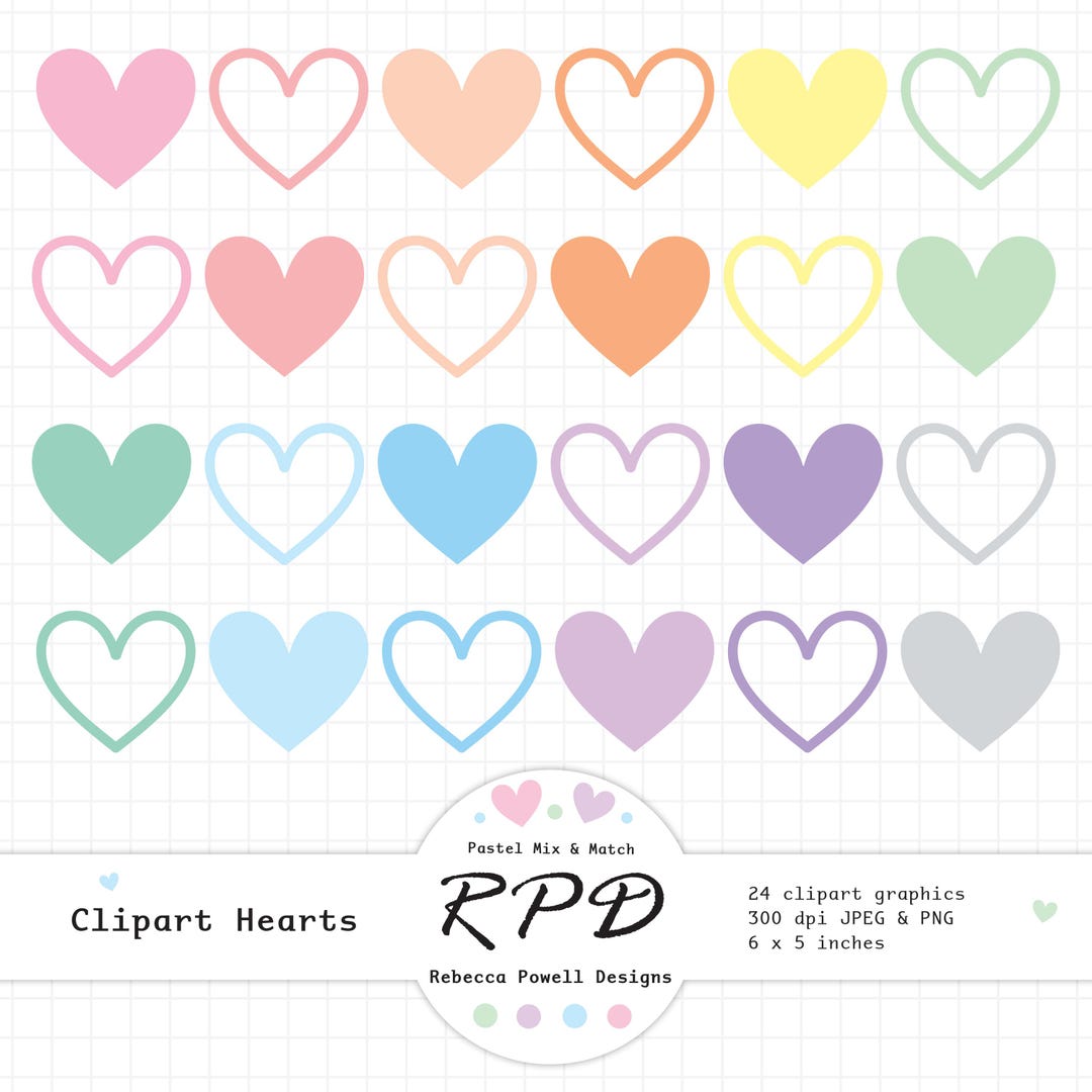 Cute Love Hearts Digital Clip Art Set, Pastel Colours, Scrapbooking ...