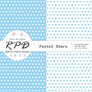 Stars Pattern Seamless Digital Paper Pack, Pastel Colours, White ...