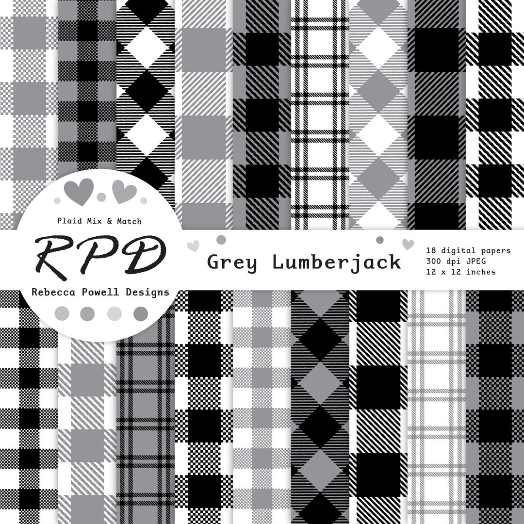 Grey Plaid Checks Digital Papers: Seamless Tartan Backgrounds (instant ...