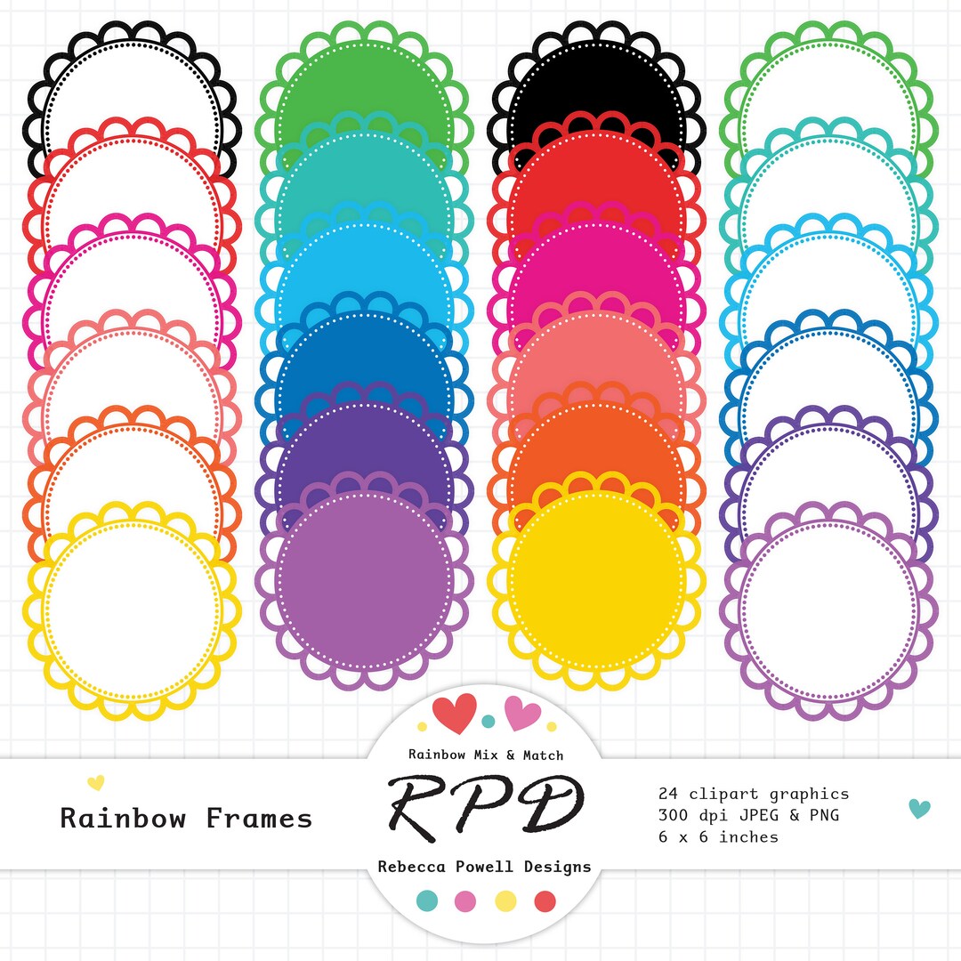 Vintage Style Digital Clip Art Frames, Rainbow Colours, Scrapbooking ...