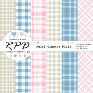 Pastel Colours & White Gingham Checks Digital Paper, Seamless Patterns ...