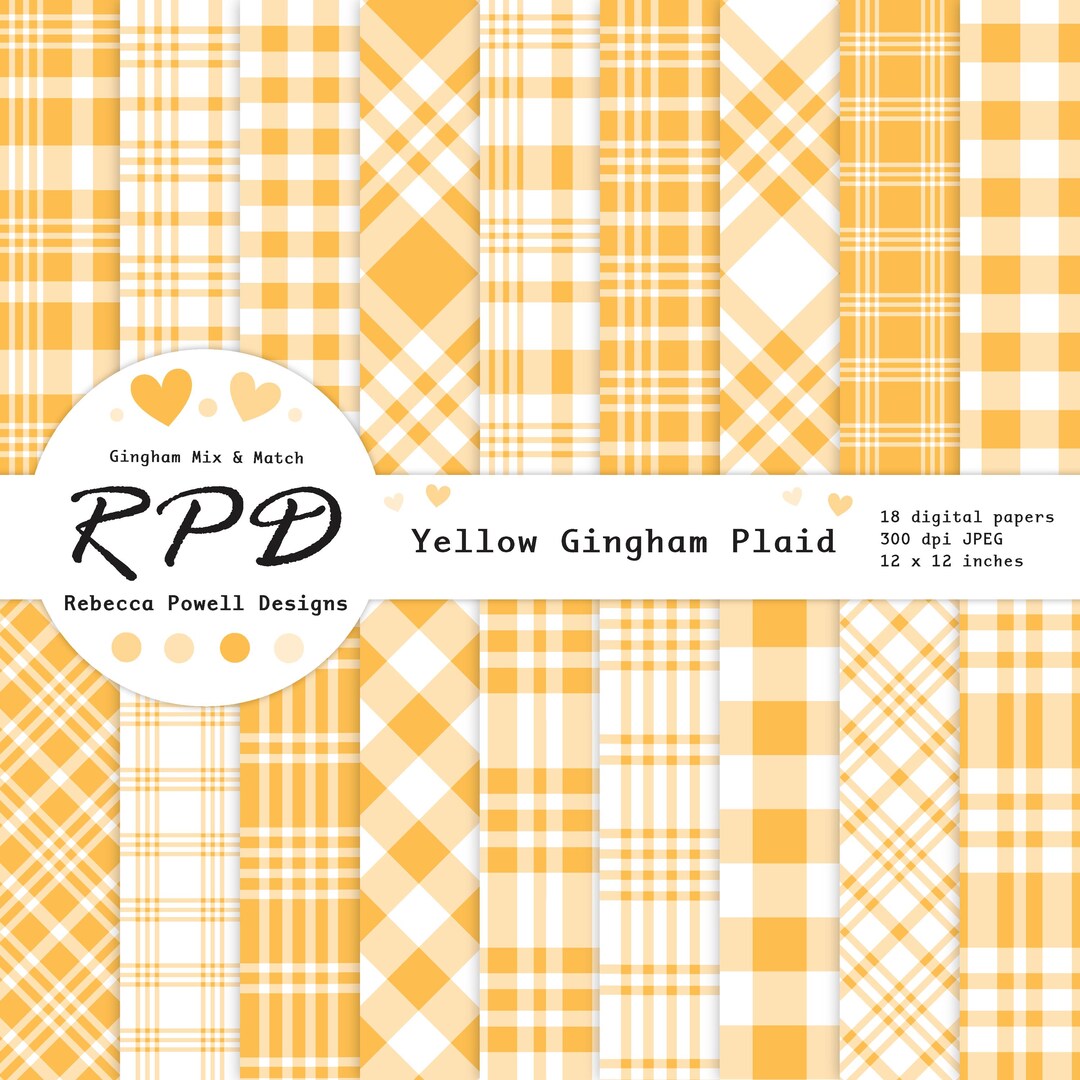 Yellow & White Gingham Plaid Digital Checks Paper, Seamless Patterns ...