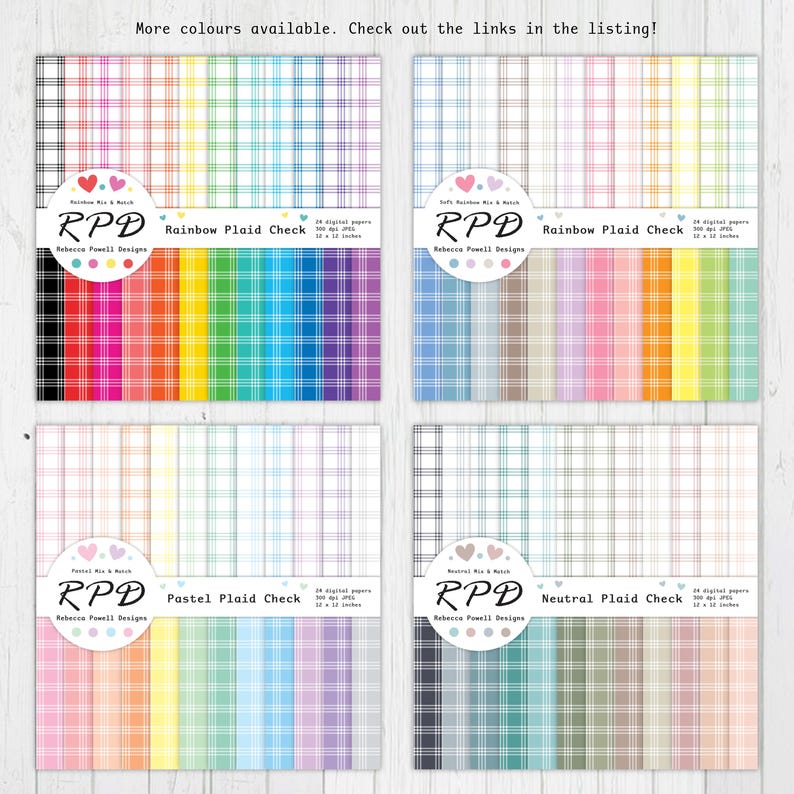 Plaid Check Seamless Pattern Digital Paper, Tinted Rainbow Colours ...