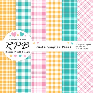 Rainbow Colours & White Plaid Checks Digital Paper Pack, Seamless ...