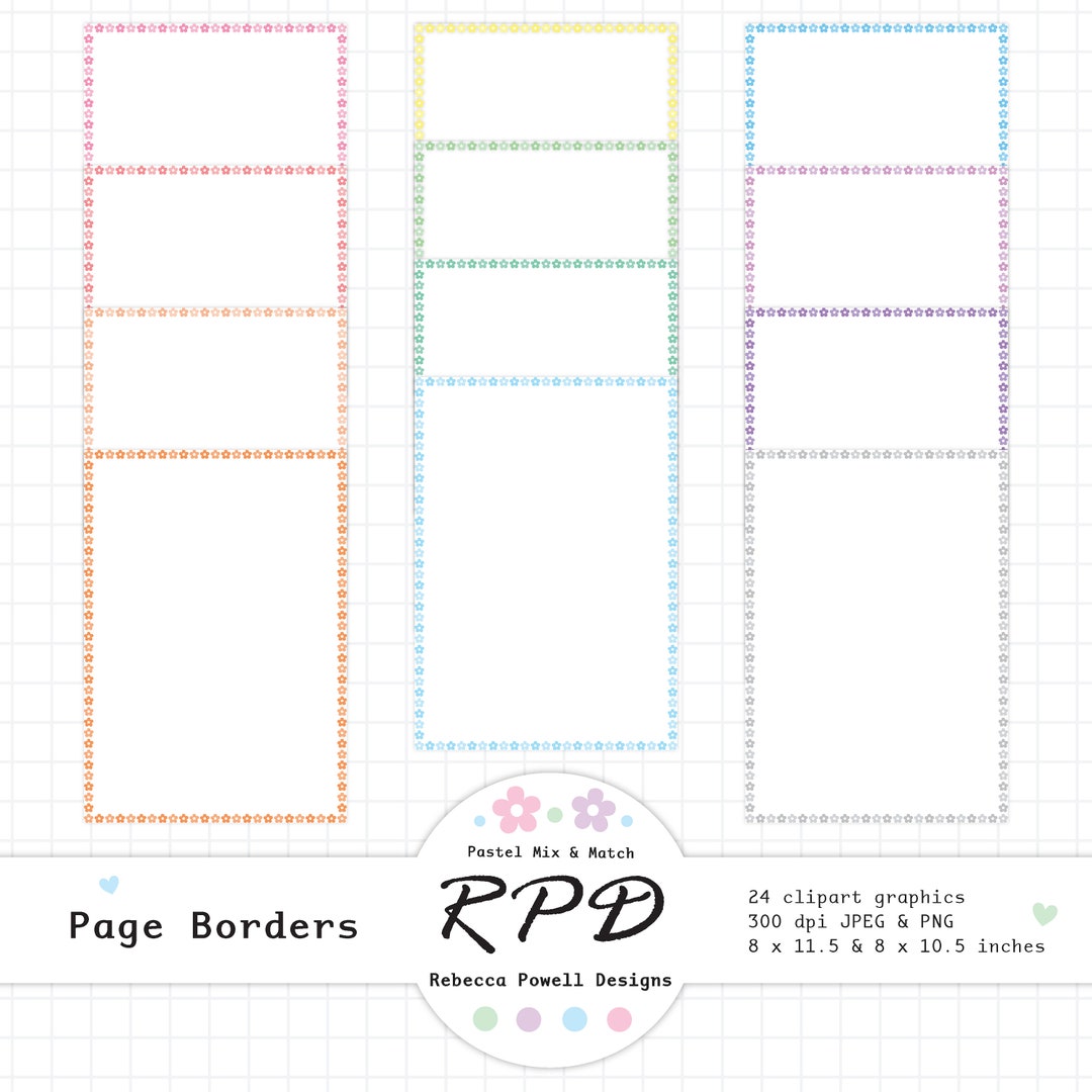 Floral Flowers Page Borders Digital Clip Art Set, Pastel Colours ...