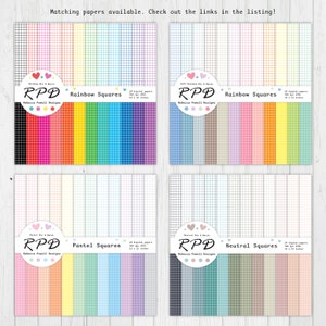 Grid Pattern Seamless Digital Paper, Rainbow Colours, White Backgrounds ...