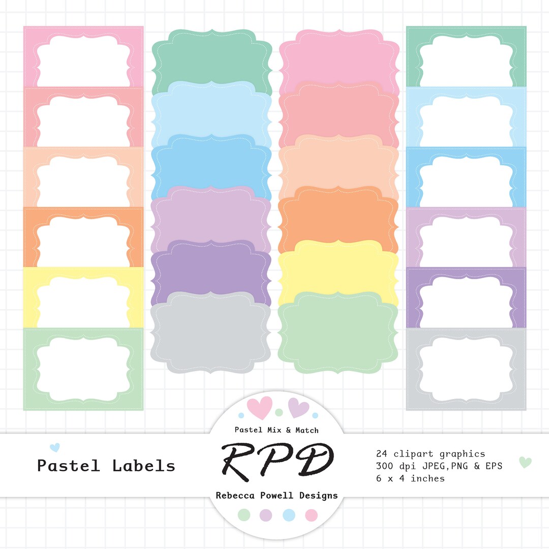 Frames & Labels Digital Clip Art Set, Vintage Style, Solid Pastel ...