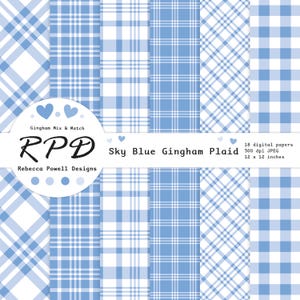 Light Blue & White Gingham Plaid Checks Digital Paper, Seamless ...