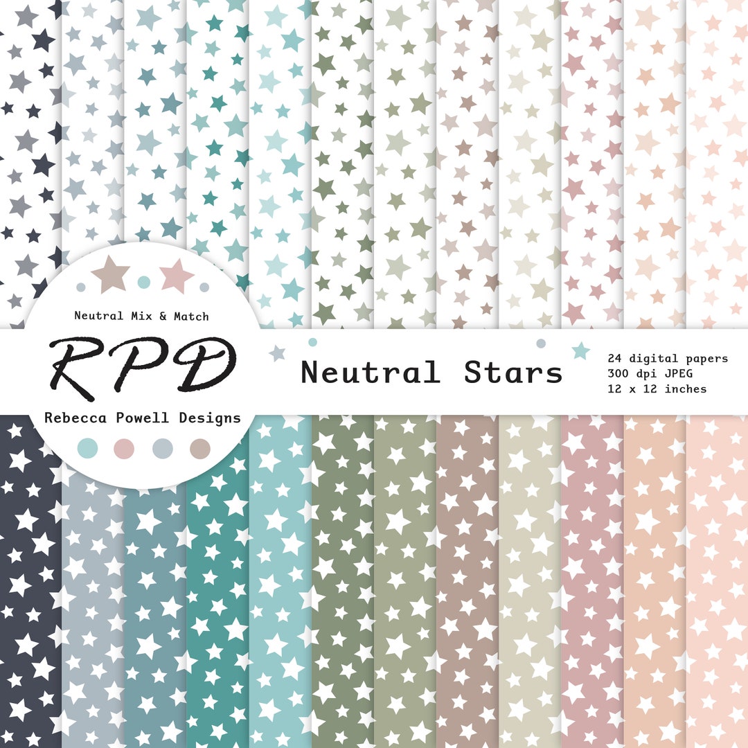 Stars Confetti Digital Paper, Seamless Pattern, Neutral Colours, White ...