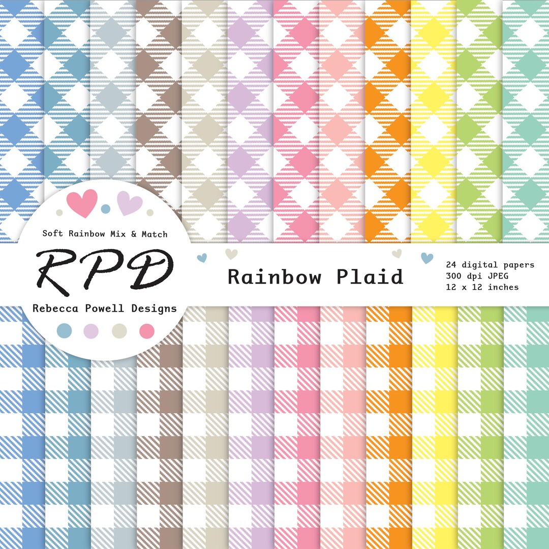 Pastel Rainbow Buffalo Plaid Digital Paper: Seamless Scrapbook Patterns ...