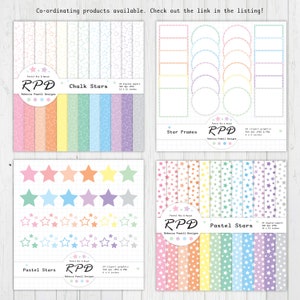 Stars Pattern Seamless Digital Paper Pack, Pastel Colours, White ...
