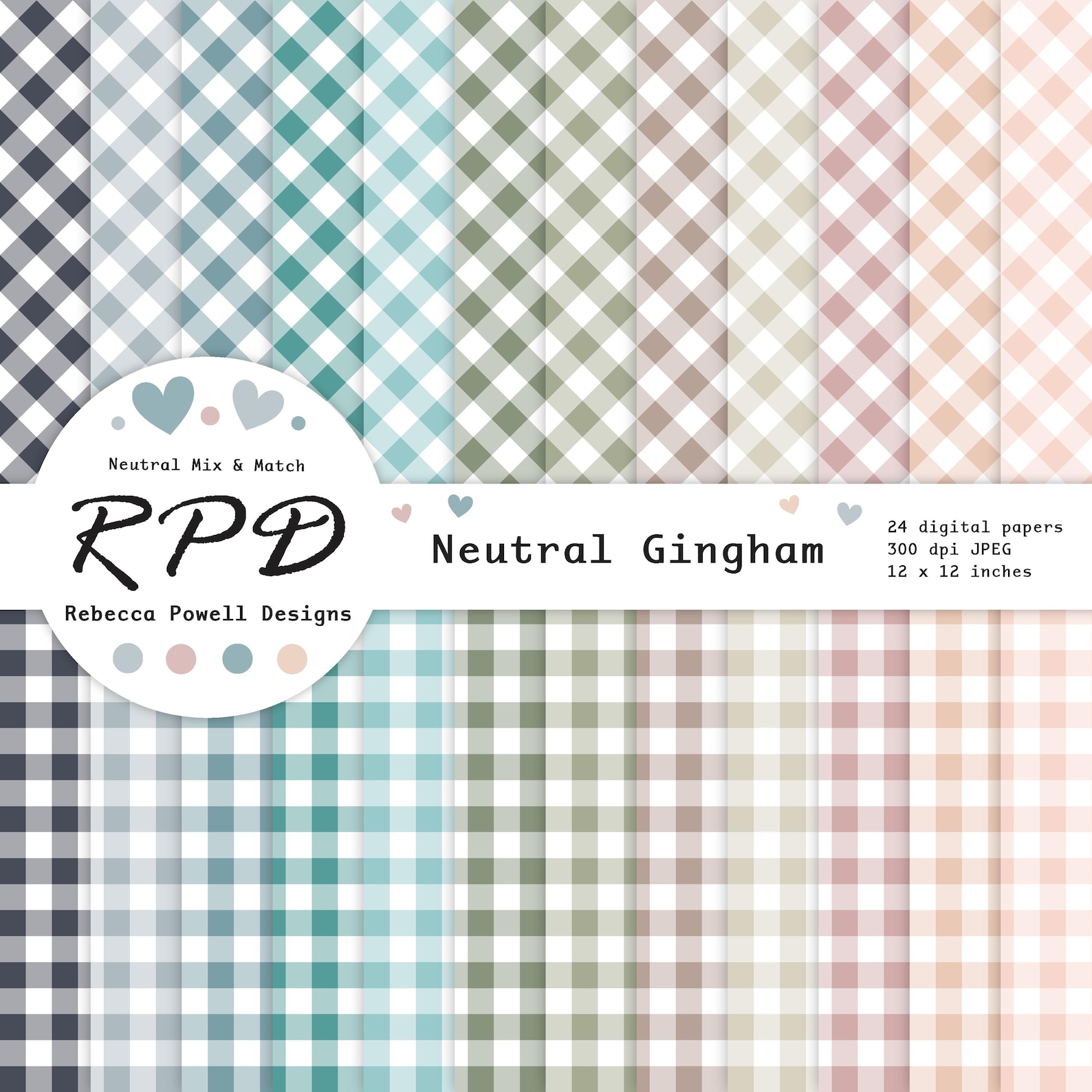 Gingham Pattern Seamless Digital Paper, Neutral Colours & White ...