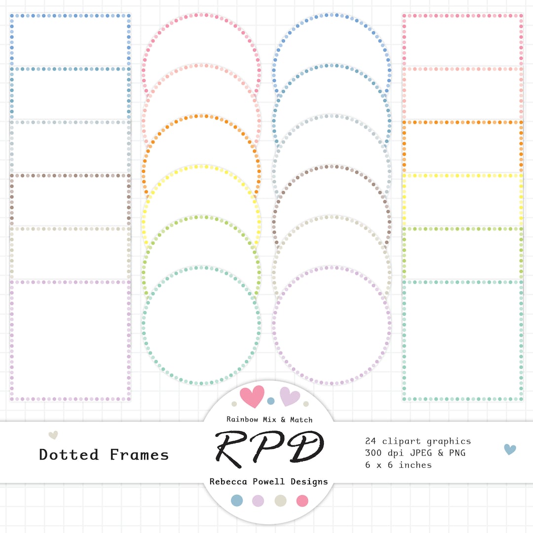 Polka Dot Decorative Frames Labels Digital Clip Art Set, Pastel Rainbow ...