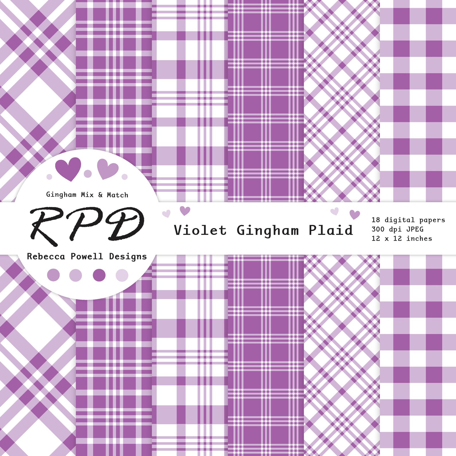 Violet Purple & White Gingham Plaid Checks Digital Paper, Seamless ...