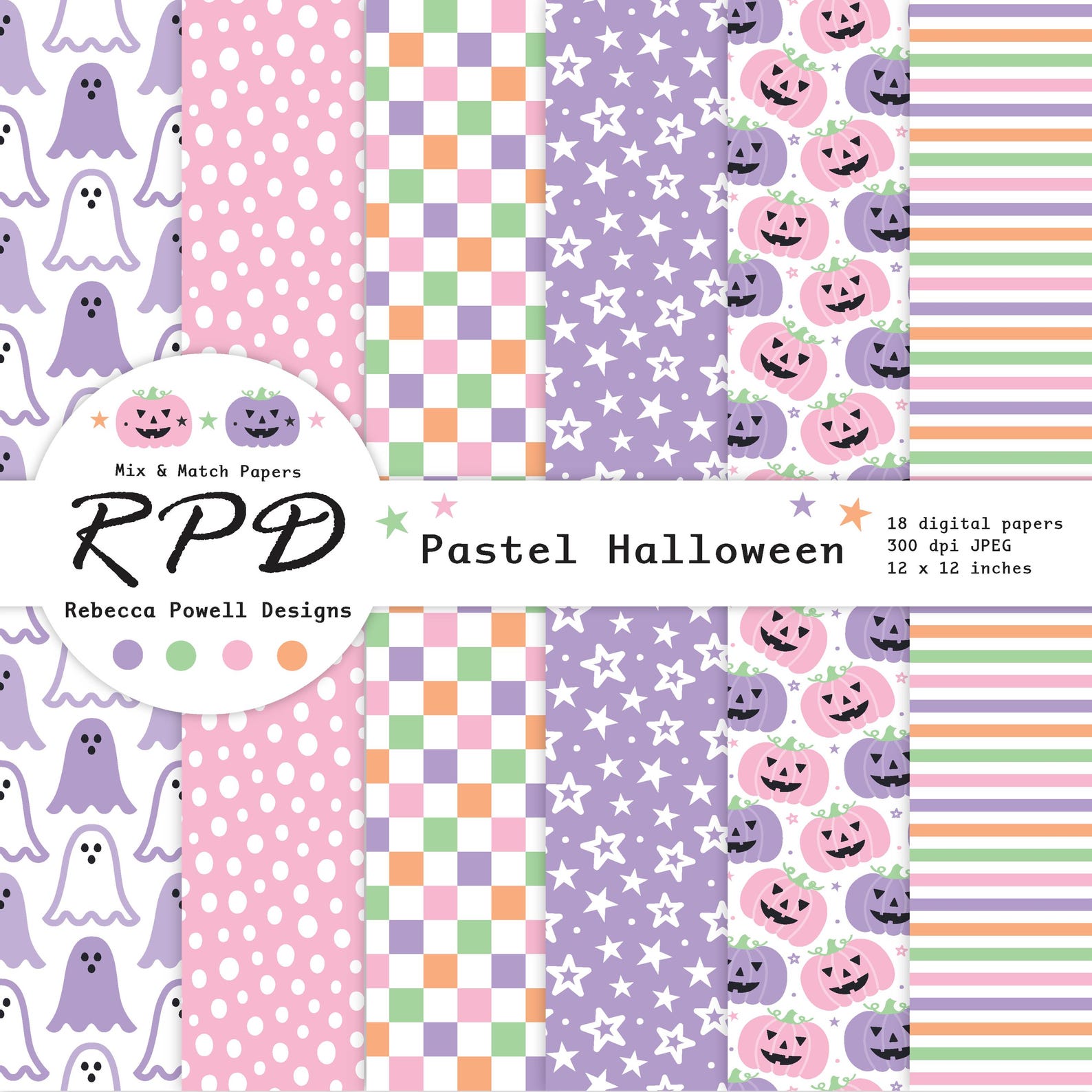 Pastel Halloween Digital Paper Pack: Seamless Scrapbook Patterns ...