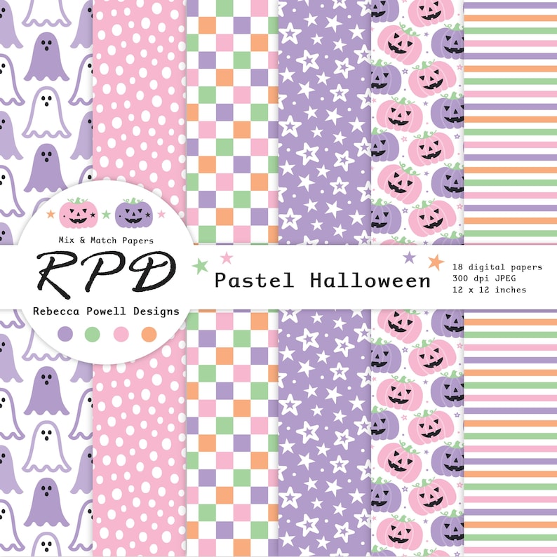 Pastel Halloween Digital Paper Pack: Seamless Scrapbook Patterns ...