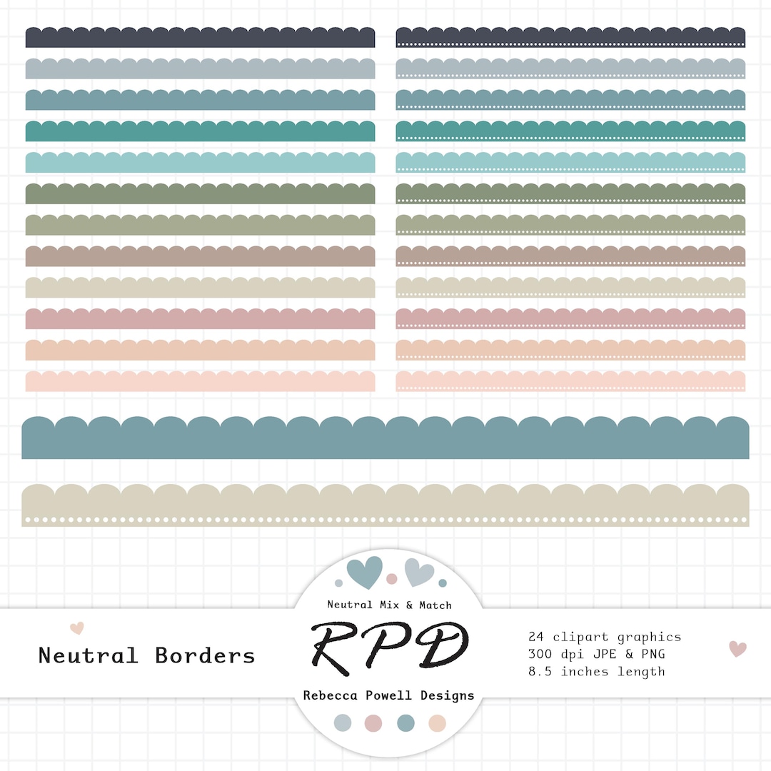Neutral Scalloped Ribbon Page Borders: Digital Clip Art Set (JPEG & PNG ...