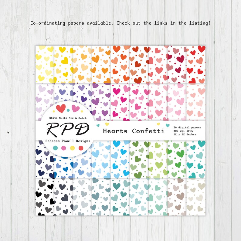 Hearts Confetti Pattern: Rainbow Digital Paper Pack (commercial Use) - Etsy