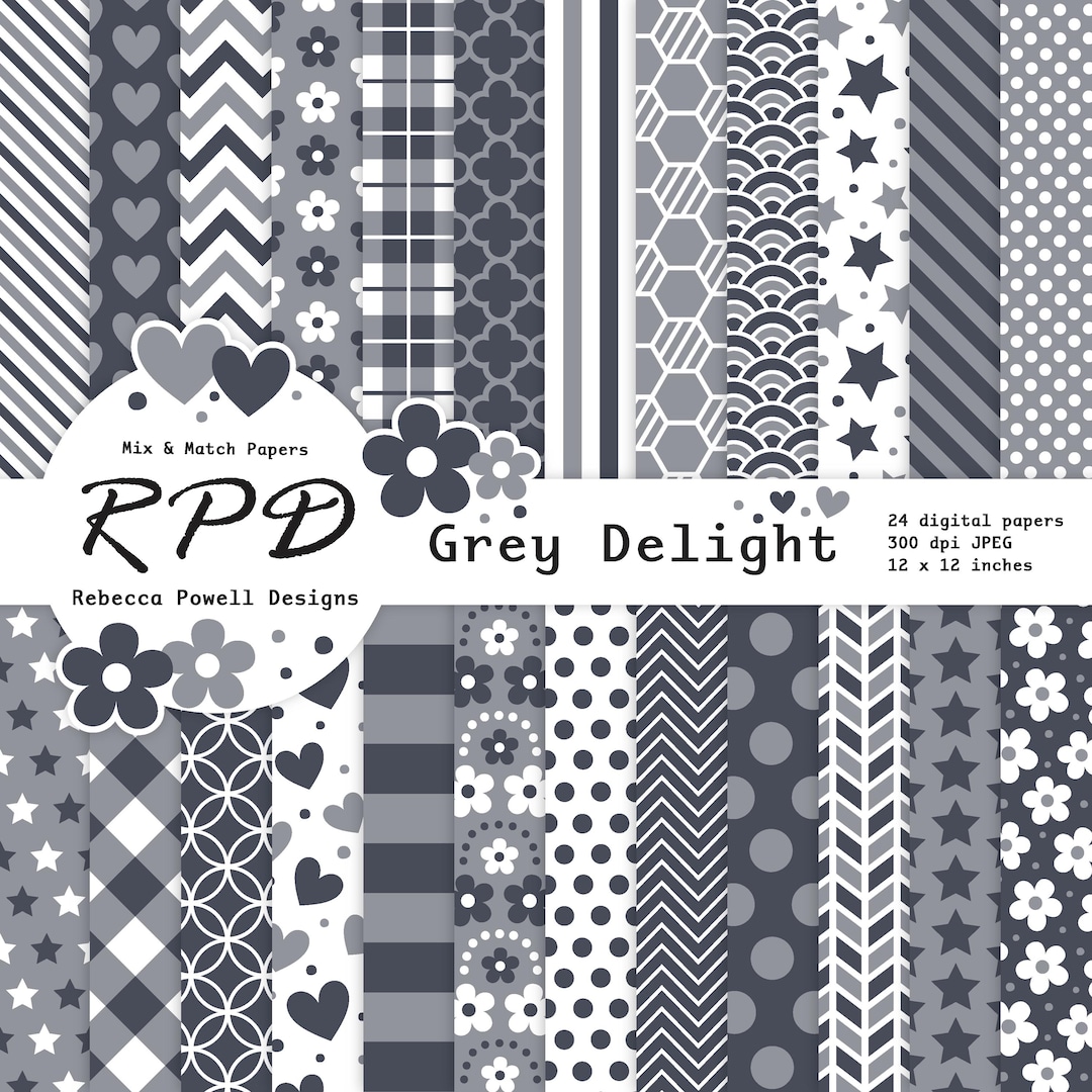 Charcoal Grey Digital Papers Pack: Seamless Mixed Patterns (instant ...