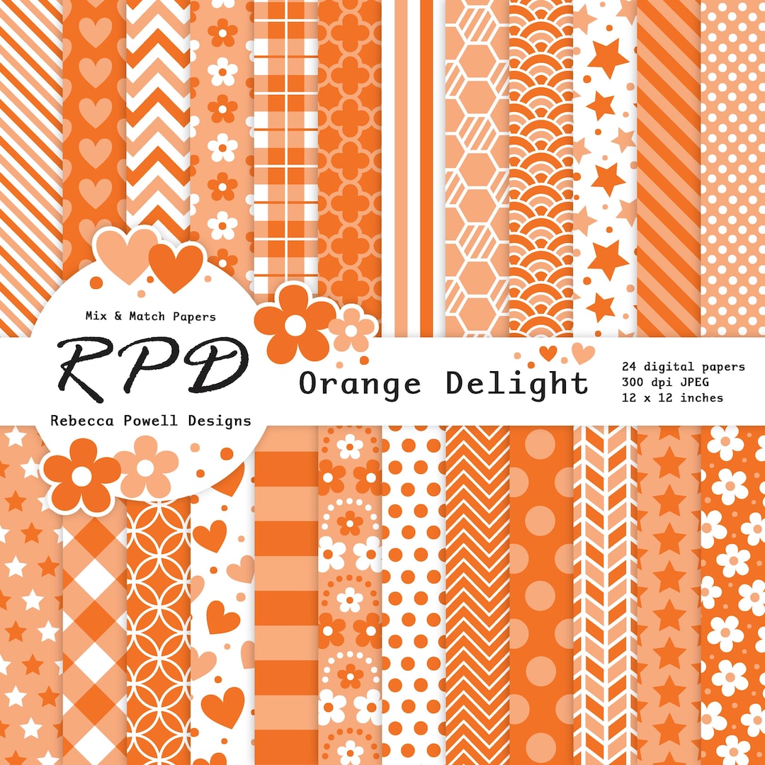 Orange Confetti Spots Seamless Patterns: Digital Paper Pack (12x12 ...
