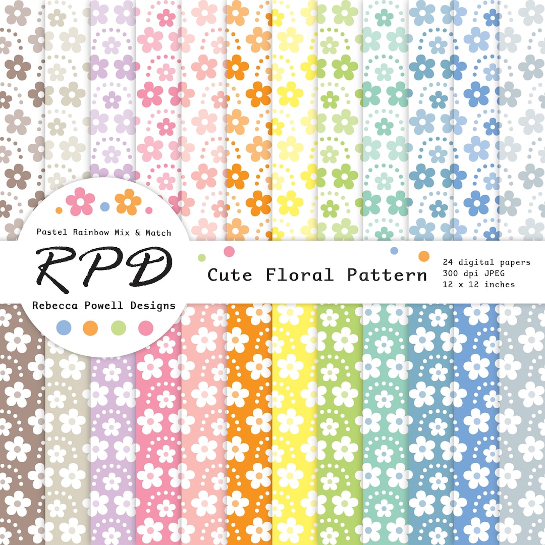 Floral Digital Paper: Pastel Rainbow Seamless Patterns (digital ...