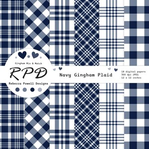Navy Gingham Plaid Digital Papers: Seamless Scrapbook Patterns (digital ...