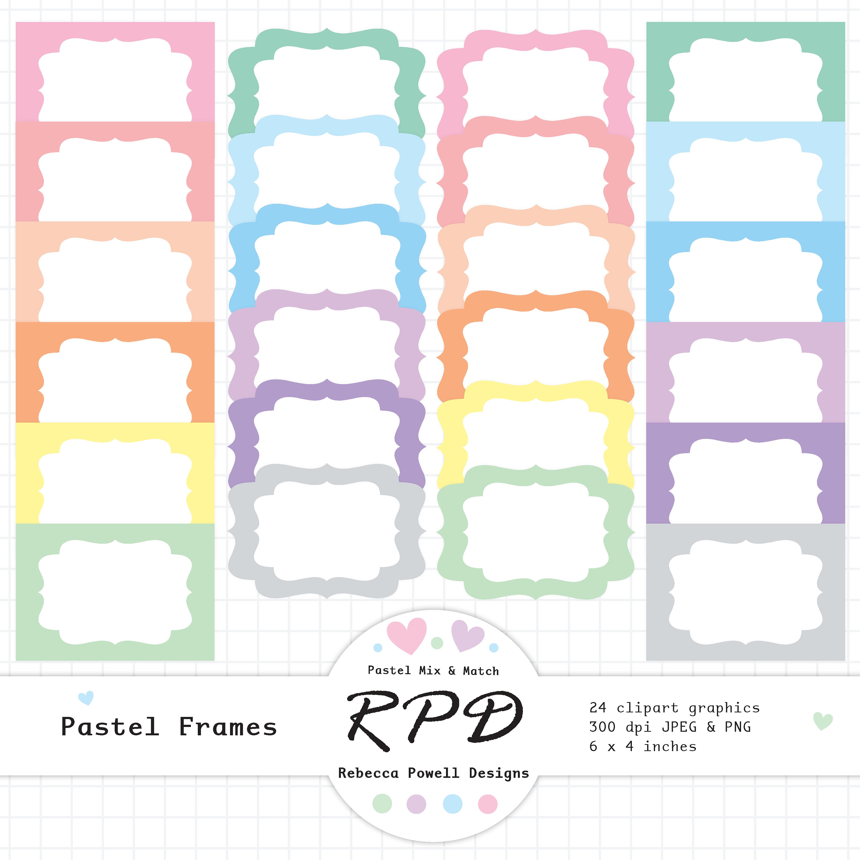 Vintage Pastel Frames Clip Art: Rectangle Text Box Graphics (digital ...