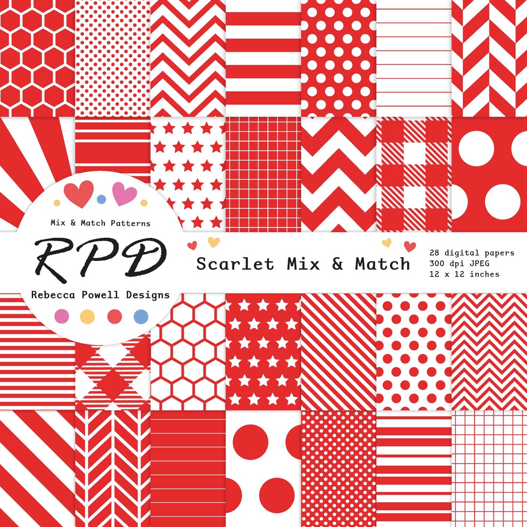 Red Paper Pack: Polka Dot, Stripe, Chevrons, Seamless Mixed Patterns ...