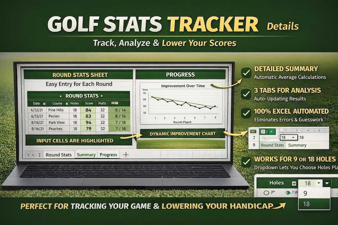 Golf Stat Tracker | Excel Golf Spreadsheet | DIY Golf Tracker | Golf ...