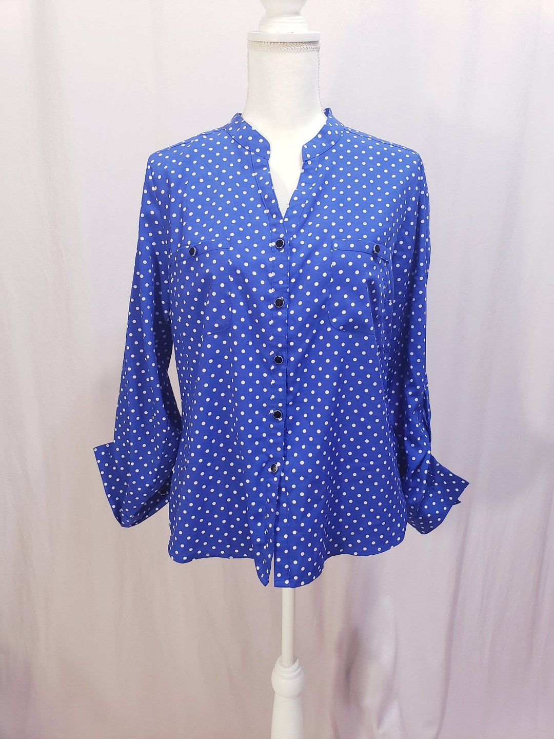 Blue Polka Dot Blouse bright Blue Long Sleeve Polka Dot Etsy blue-polka-dot-blouse-bright-blue-long-sleeve-polka-dot-etsy